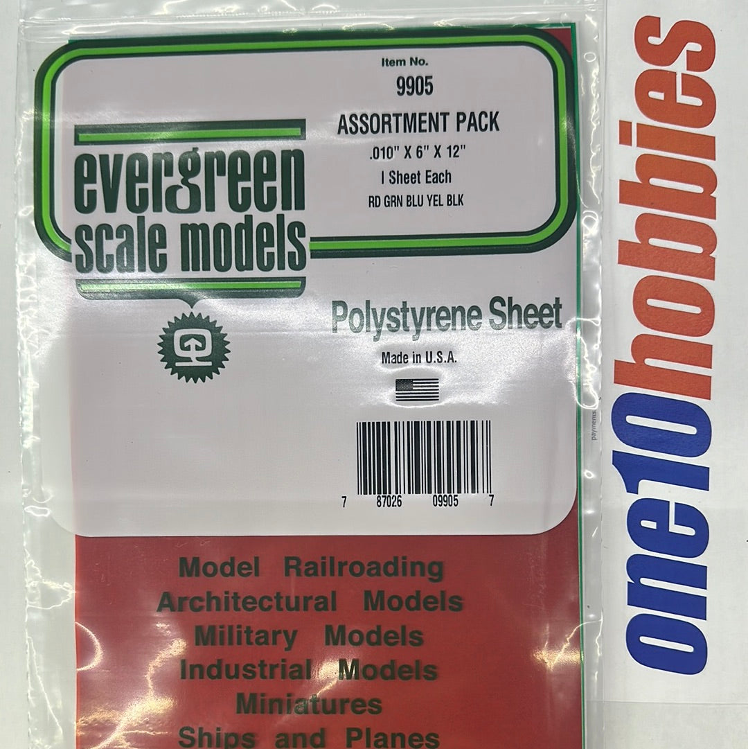 9905 Colour Assortment Pack. .010” thick Transparent Polystyrene Sheet
